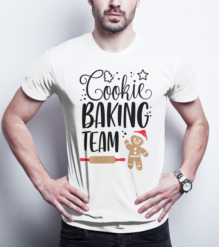 Cookie Baking Team Christmas Xmas Crew Gingerbread Santa Rolling Pin Tree Star T-Shirt