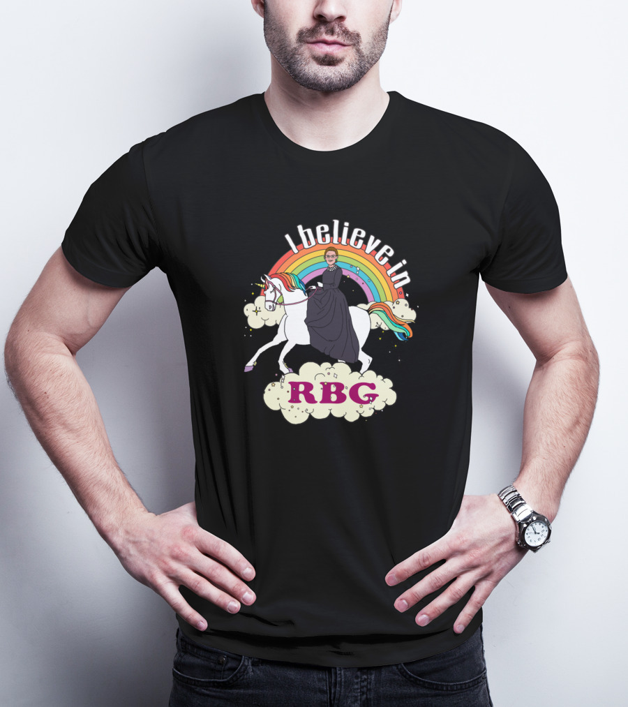 I Believe In RBG Ruth Riding Unicorn With Rainbow T-Shirt