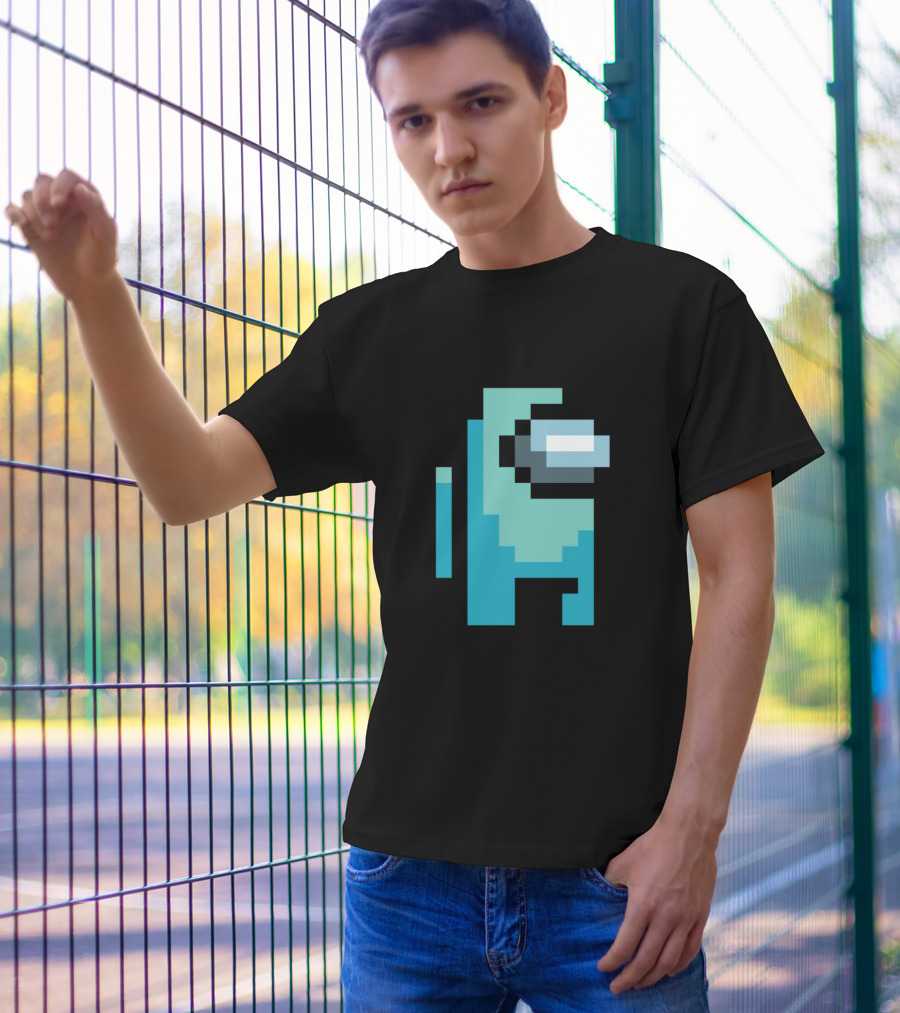 Among Us Cyan Crewmate Pixel T-Shirt