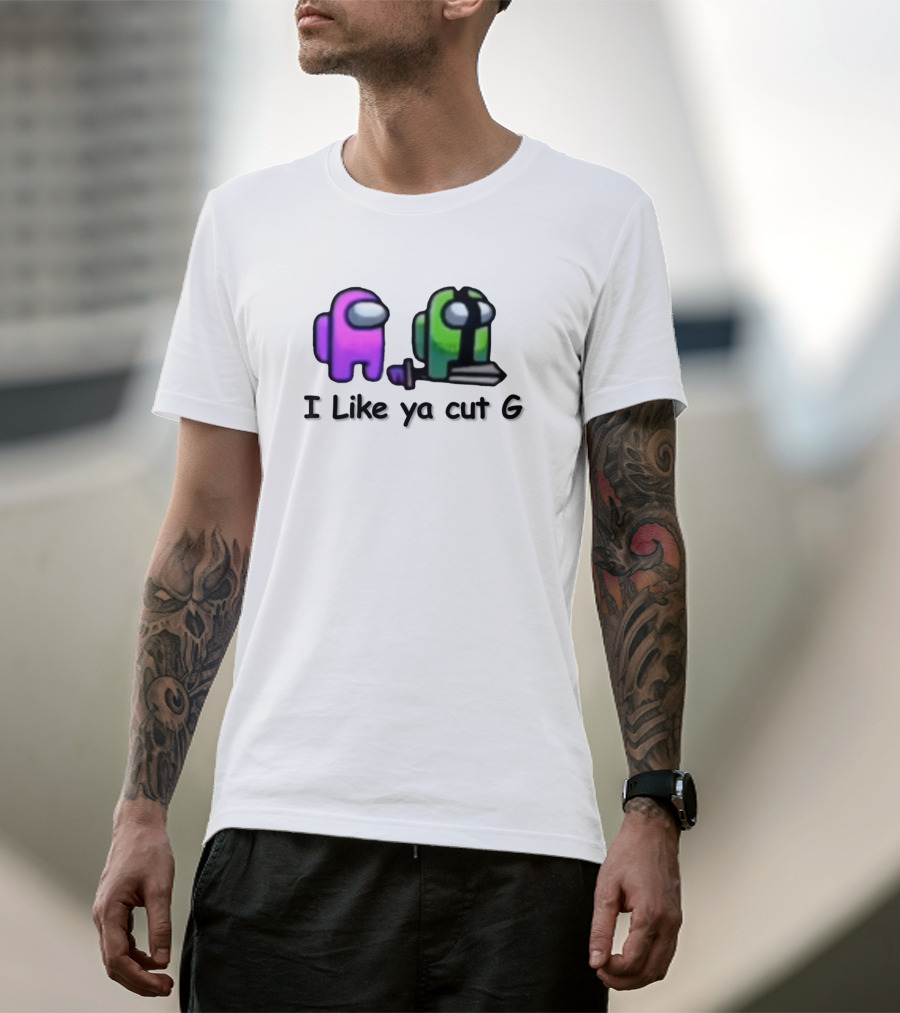 Among Us I Like Ya Cut G Purple And Green Characters With Sword T-Shirt