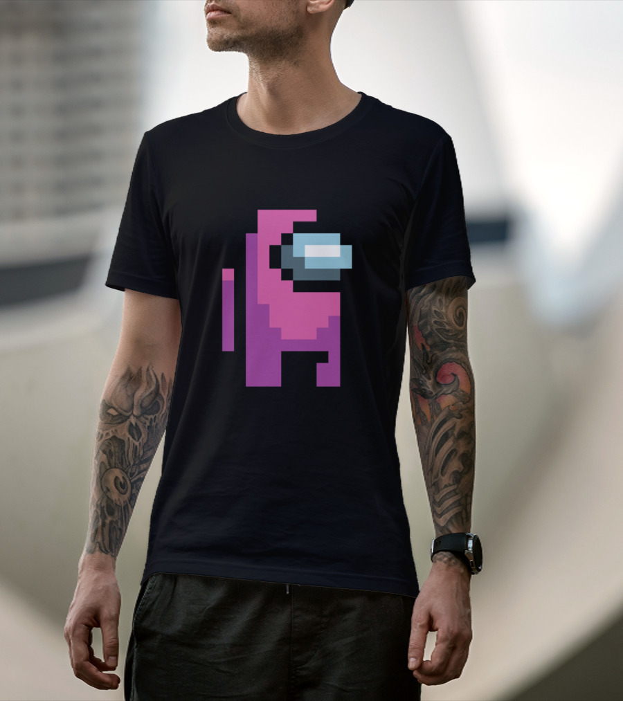 Among Us Pink Crewmate Character Pixel T-Shirt