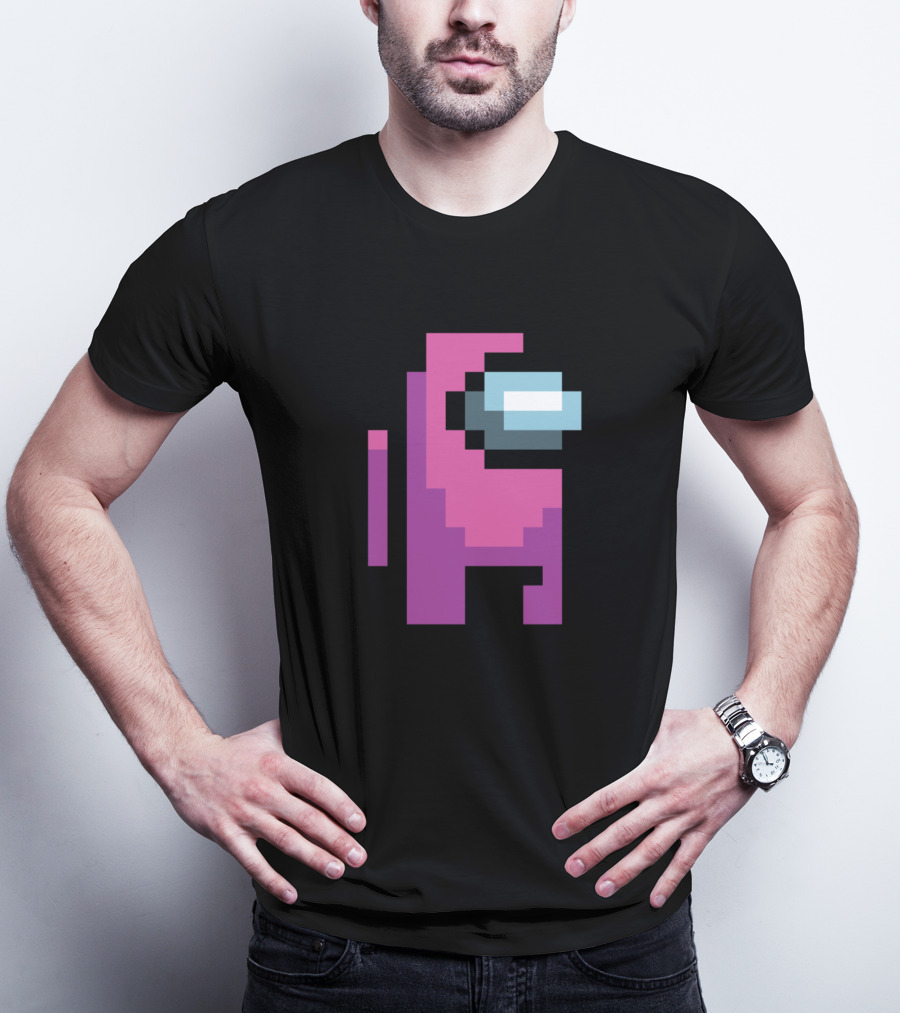 Among Us Pink Crewmate Character Pixel T-Shirt