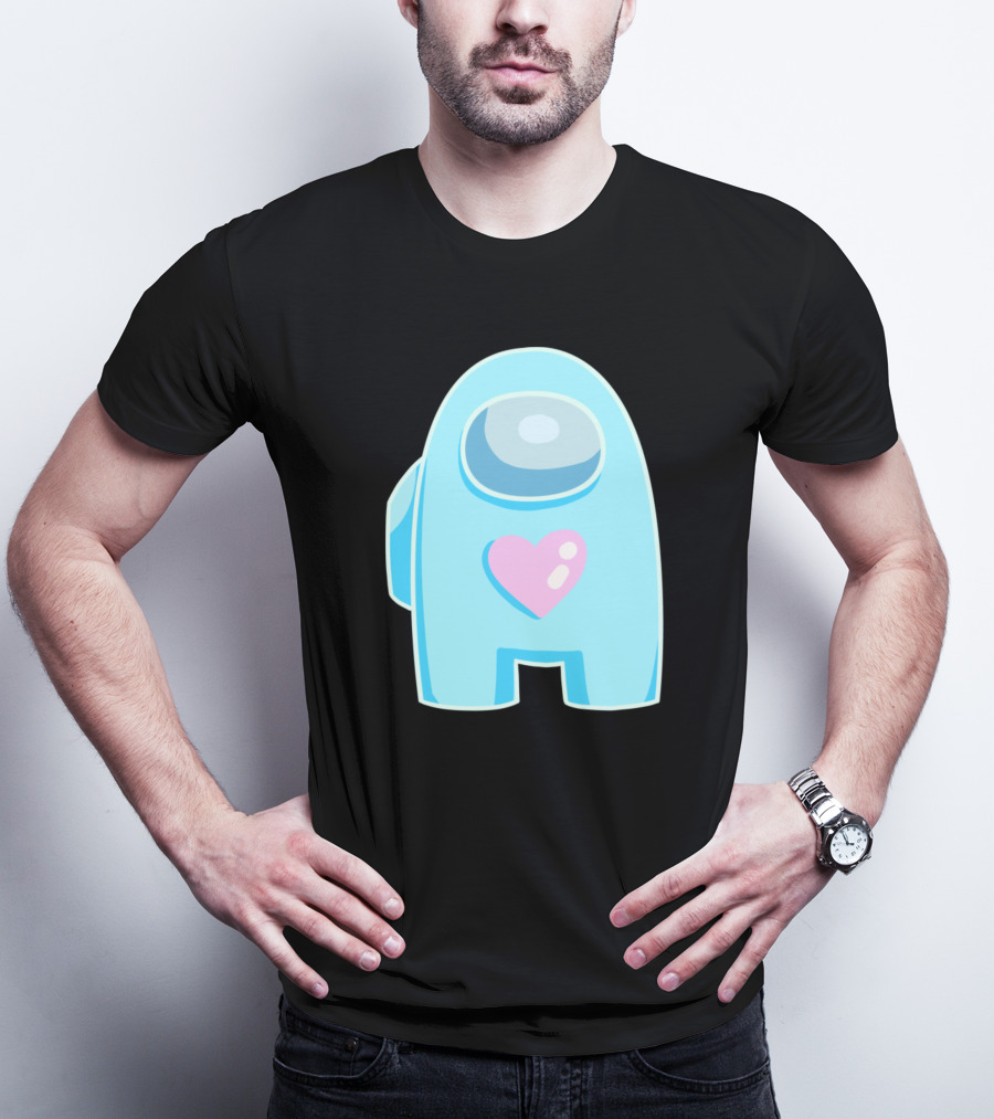 Blue Among Us Crewmate Pink Heart T-Shirt