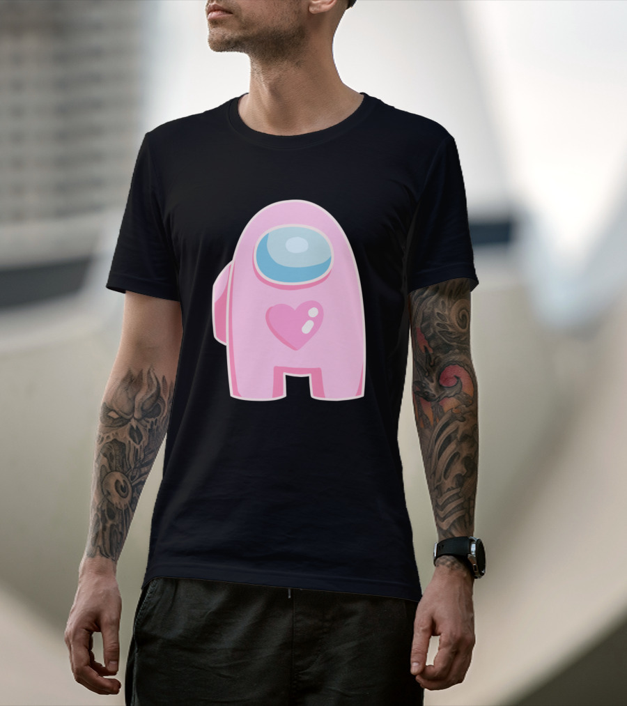 Pink Heart Among Us Crewmate Character T-Shirt