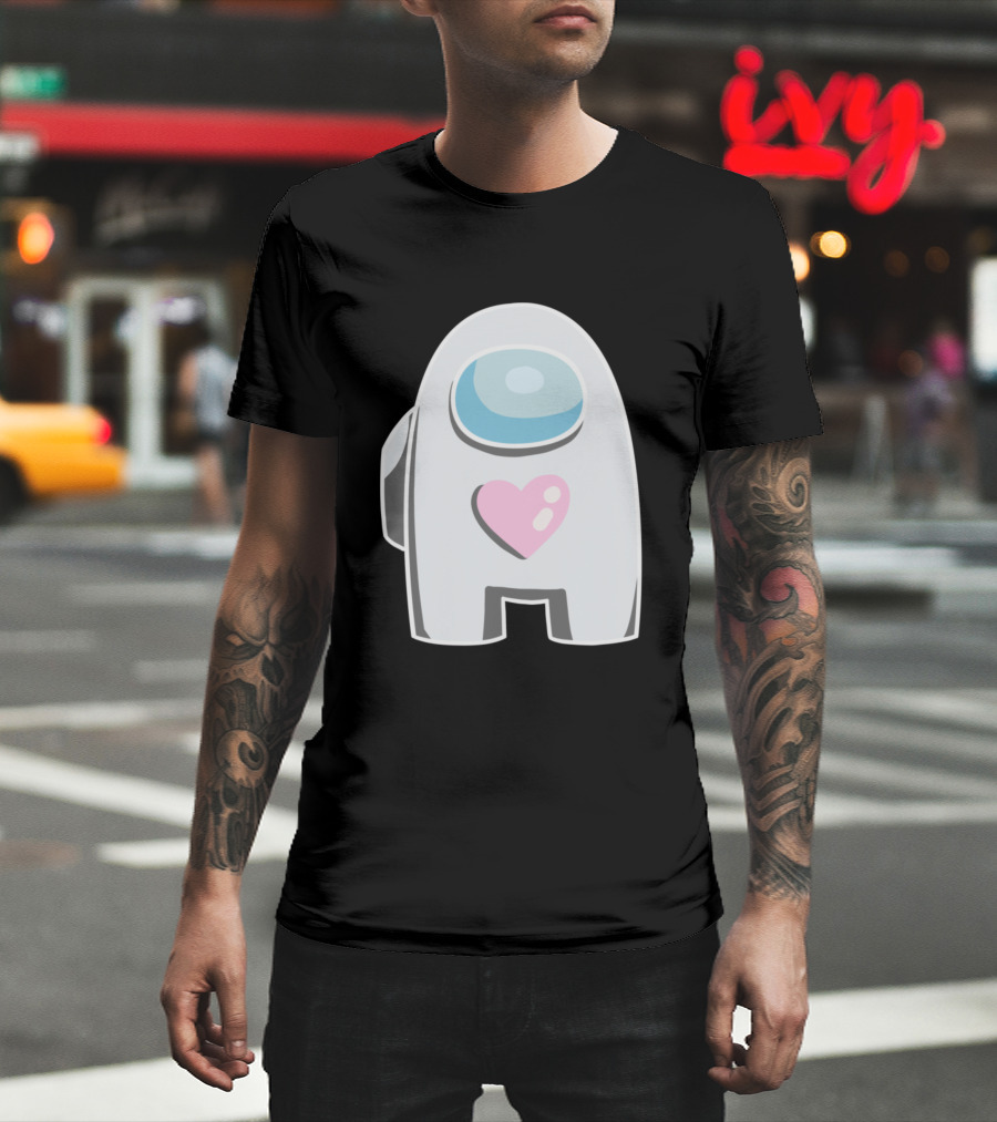 White Among Us Crewmate With Pink Heart T-Shirt