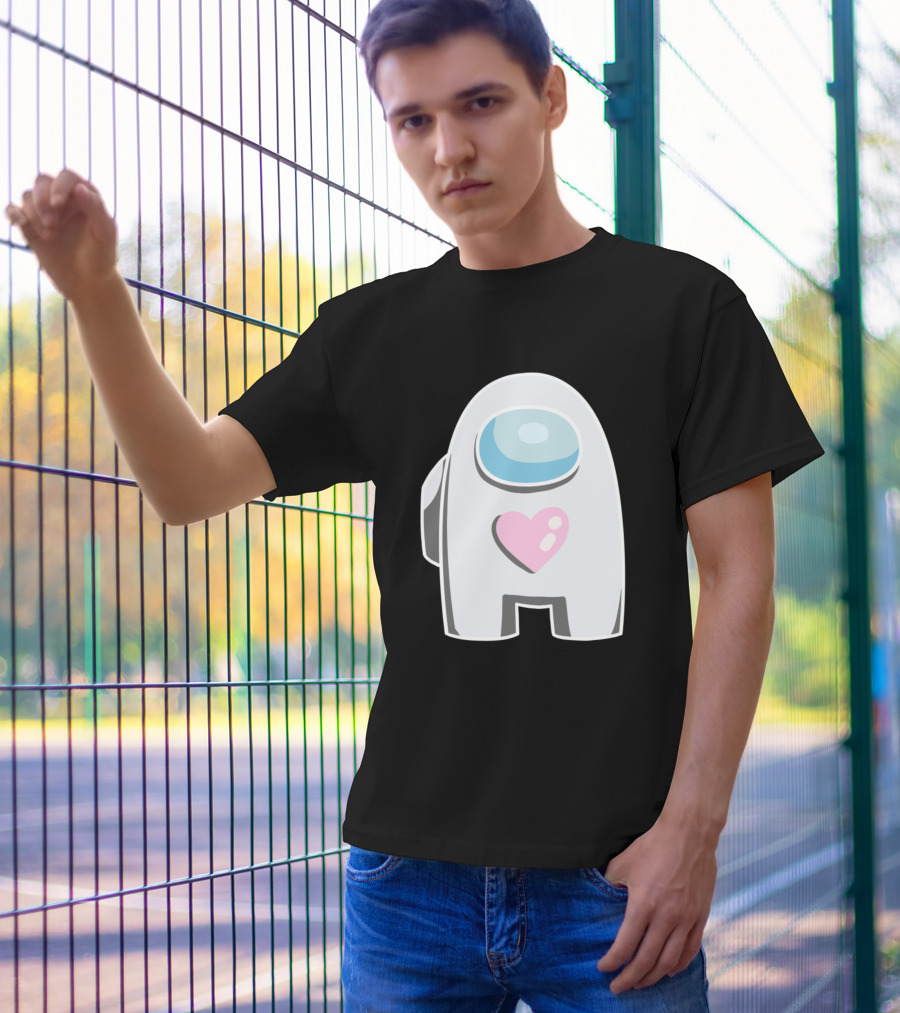 White Among Us Crewmate With Pink Heart T-Shirt
