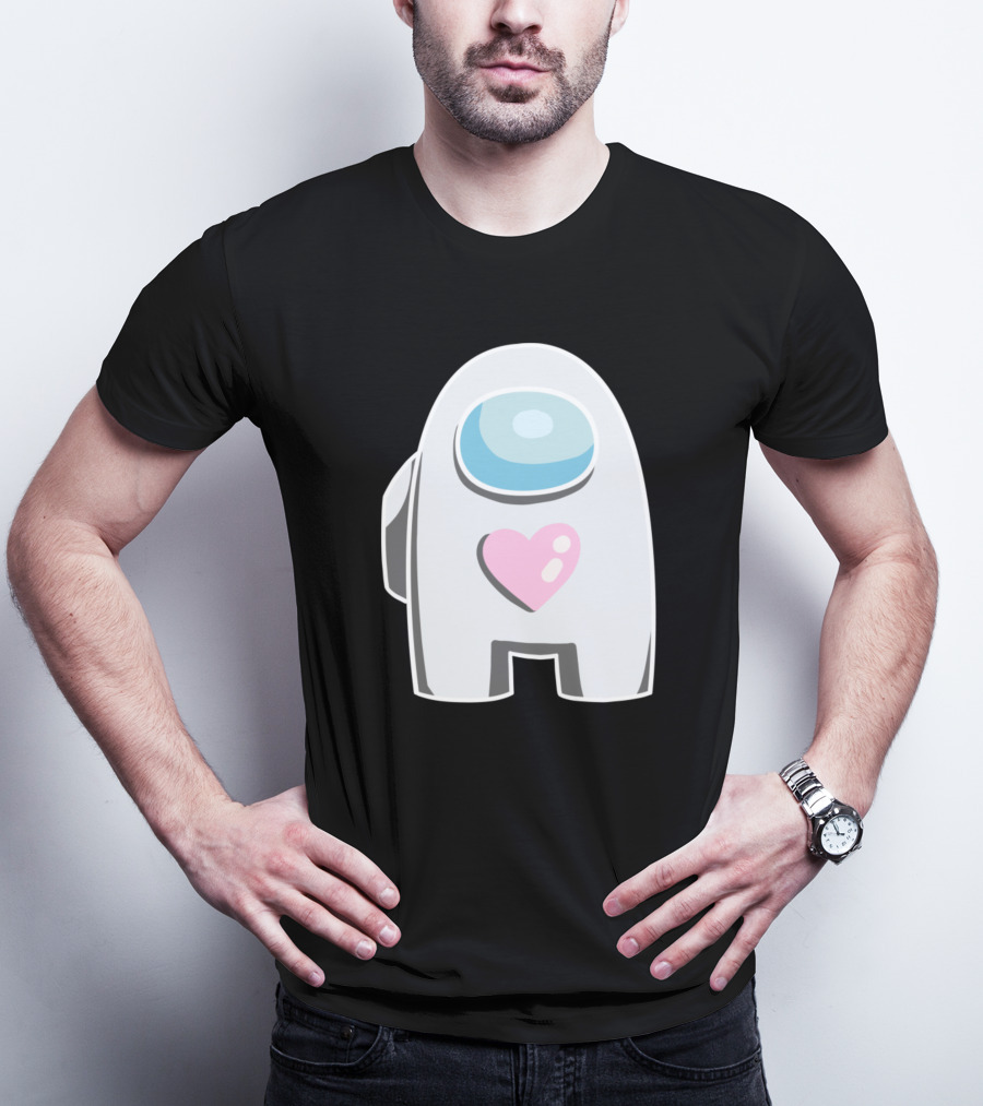 White Among Us Crewmate With Pink Heart T-Shirt