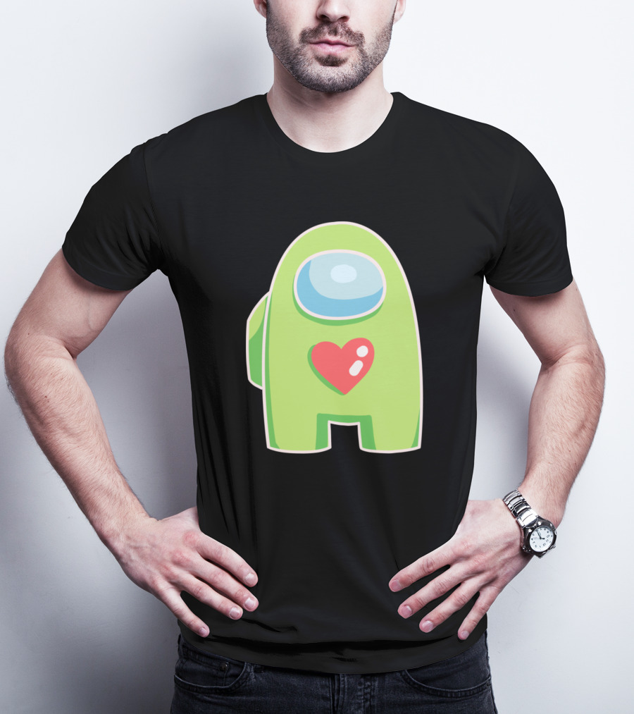 Yellow Green Among Us Crewmate With Heart T-Shirt