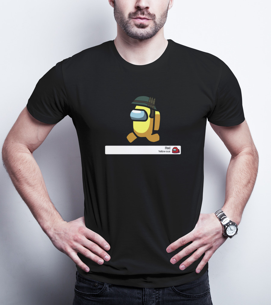 Among Us Yellow Sus Game Character With Helmet And Chat Text T-Shirt