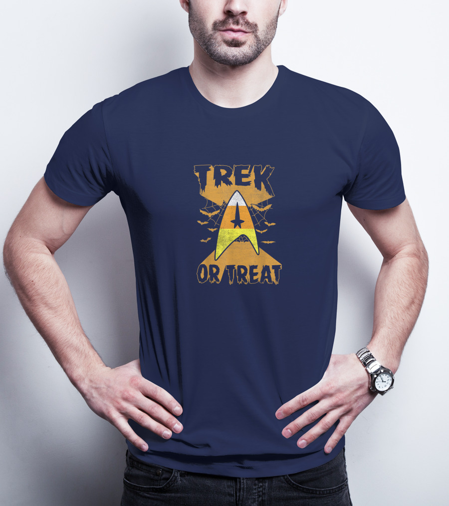 Star Trek Trek Or Treat Candy Corn Symbol With Bats And Webs T-Shirt