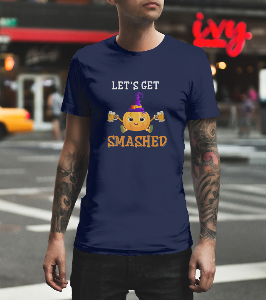 Let's Get Smashed Pumpkin Witch Hat Beer Halloween T-Shirt