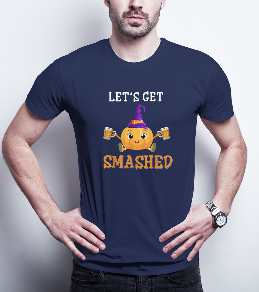 Let's Get Smashed Pumpkin Witch Hat Beer Halloween T-Shirt
