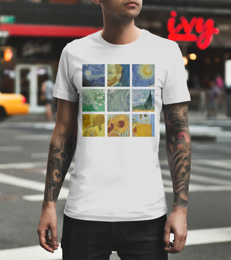 Vincent Van Gogh's Starry Night Sunflowers Bedroom Almond Blossom Cypress Self-Portrait Painting Collection 01 T-Shirt
