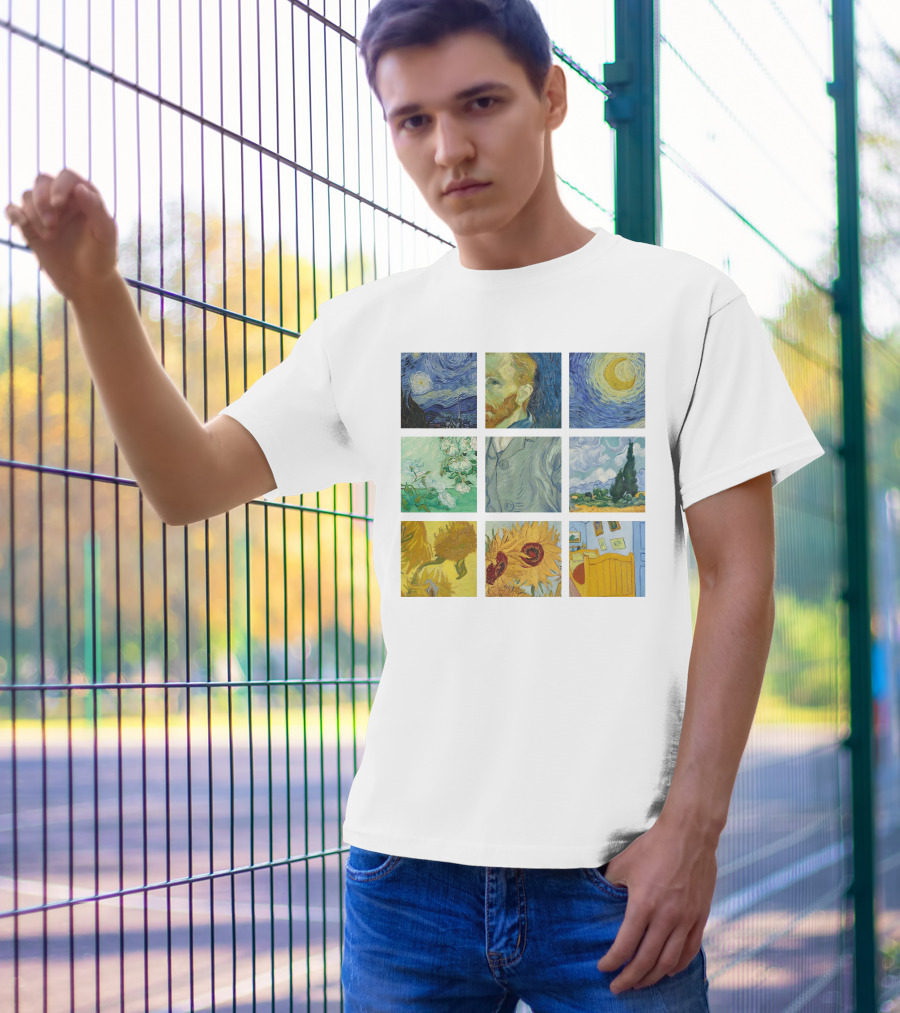 Vincent Van Gogh's Starry Night Sunflowers Bedroom Almond Blossom Cypress Self-Portrait Painting Collection 01 T-Shirt