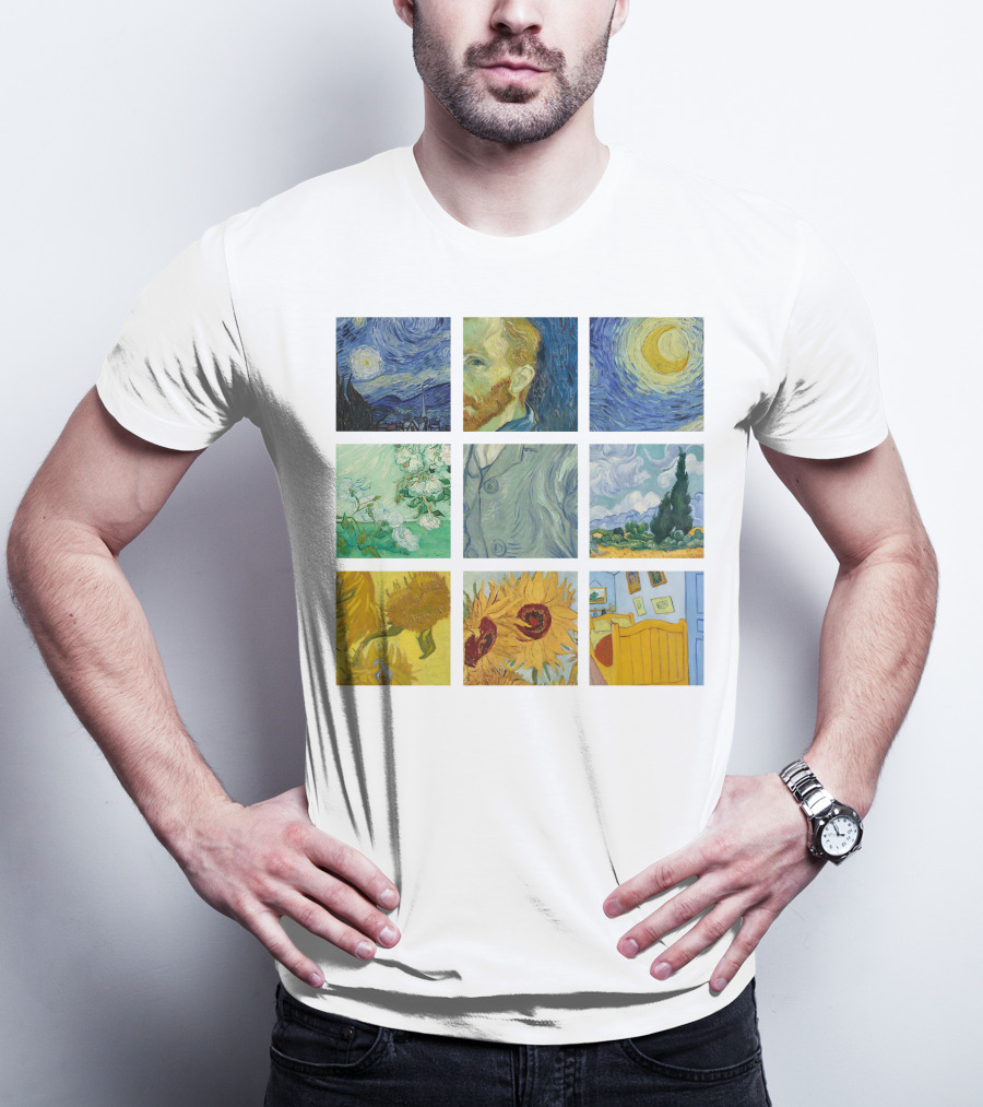 Vincent Van Gogh's Starry Night Sunflowers Bedroom Almond Blossom Cypress Self-Portrait Painting Collection 01 T-Shirt