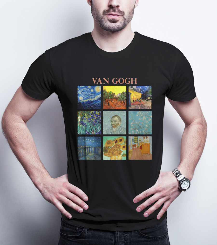 Van Gogh Starry Night Sunflowers Irises Café Terrace Almond Blossoms Portrait Bedroom T-Shirt