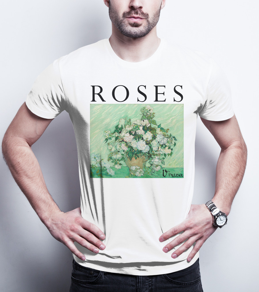 ROSES Vincent Van Gogh Green Floral Painting T-Shirt