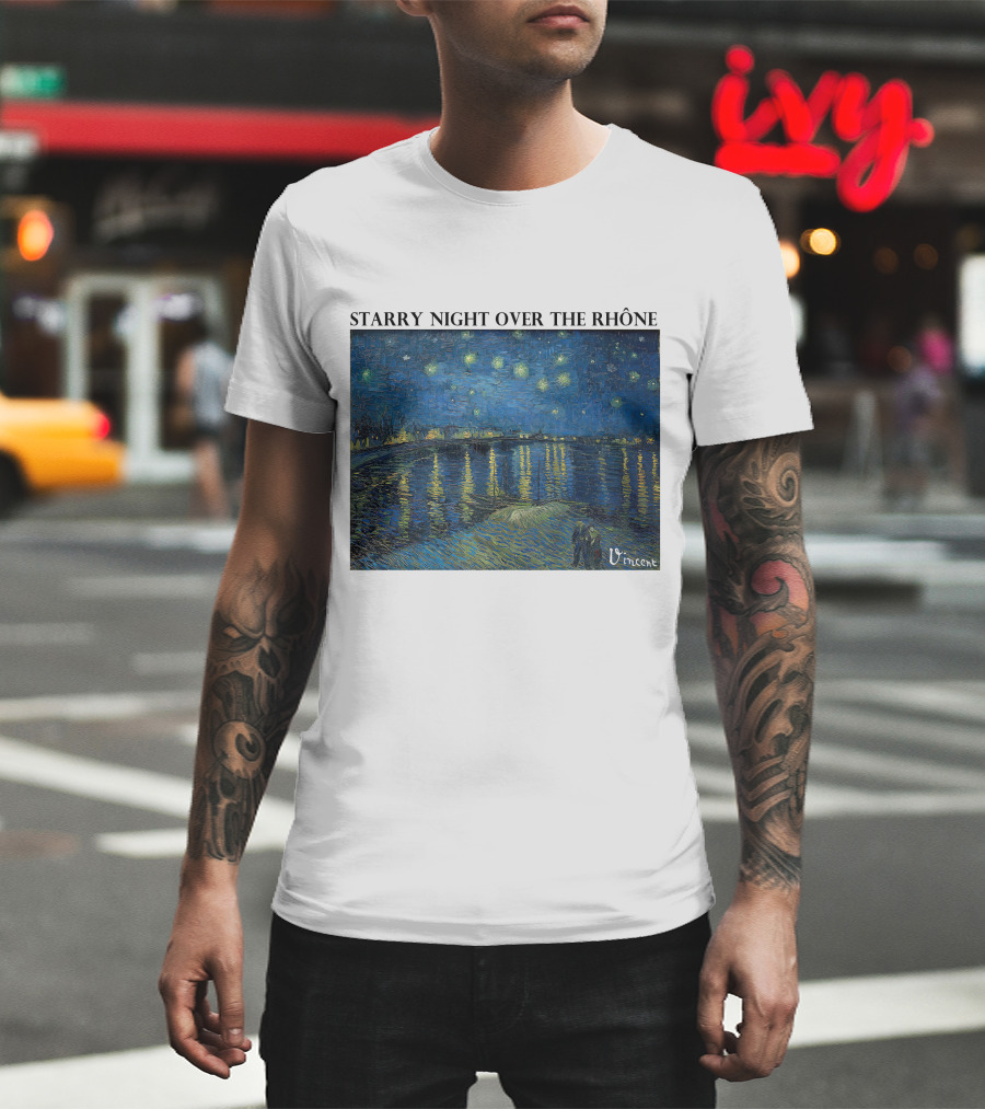 Starry Night Over The Rhône Vincent Van Gogh Vivid Blue Waterscape T-Shirt