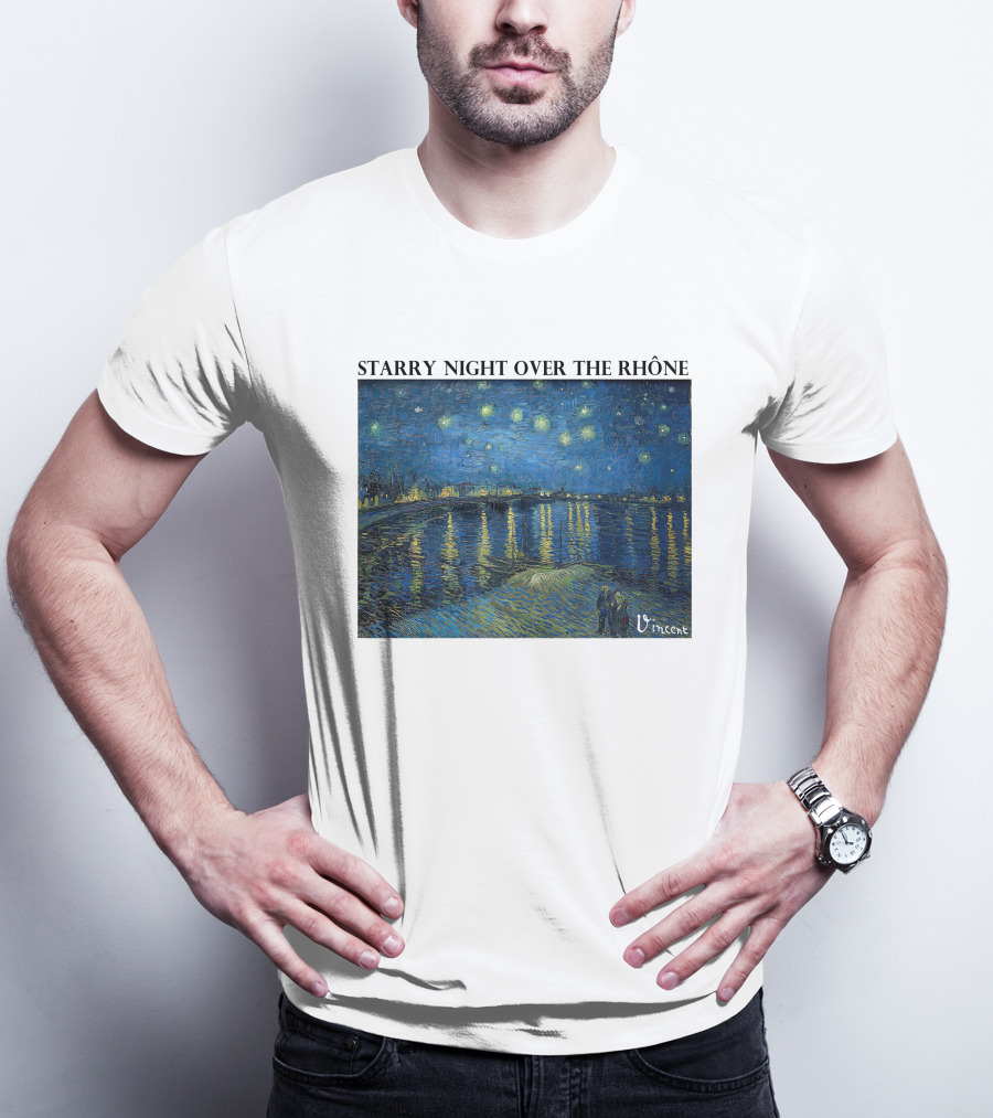 Starry Night Over The Rhône Vincent Van Gogh Vivid Blue Waterscape T-Shirt