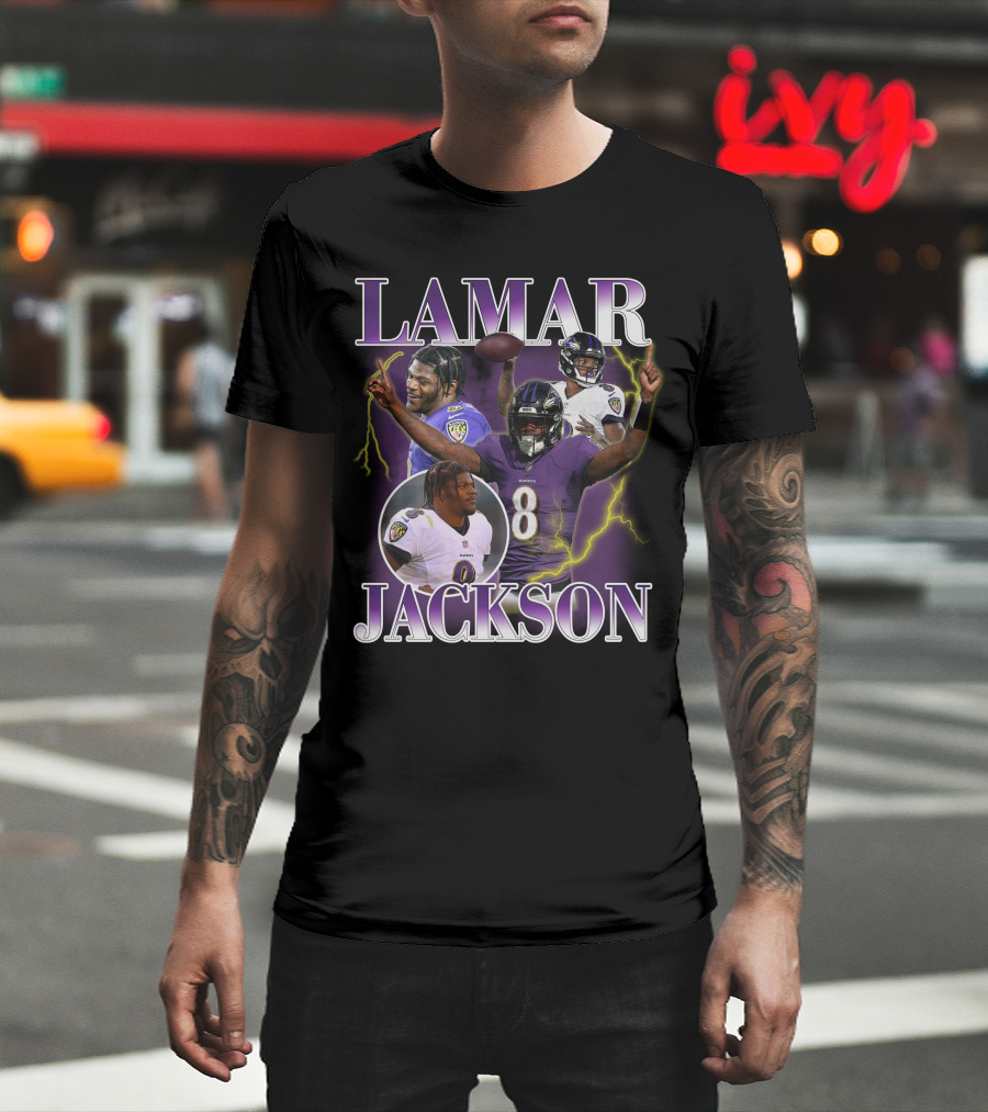 LAMAR JACKSON Baltimore Ravens Quarterback Collage T-Shirt