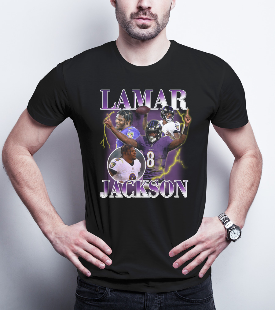 LAMAR JACKSON Baltimore Ravens Quarterback Collage T-Shirt