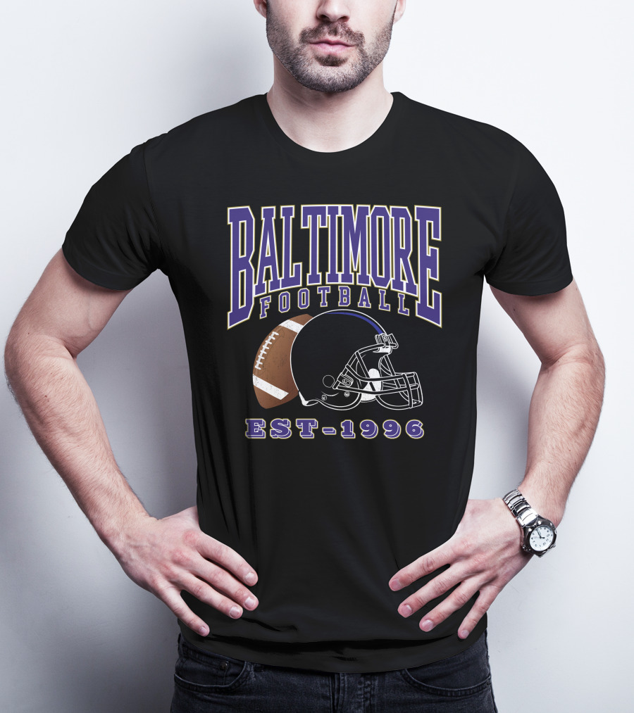 Baltimore Football EST-1996 Helmet And Ball Retro Sports T-Shirt