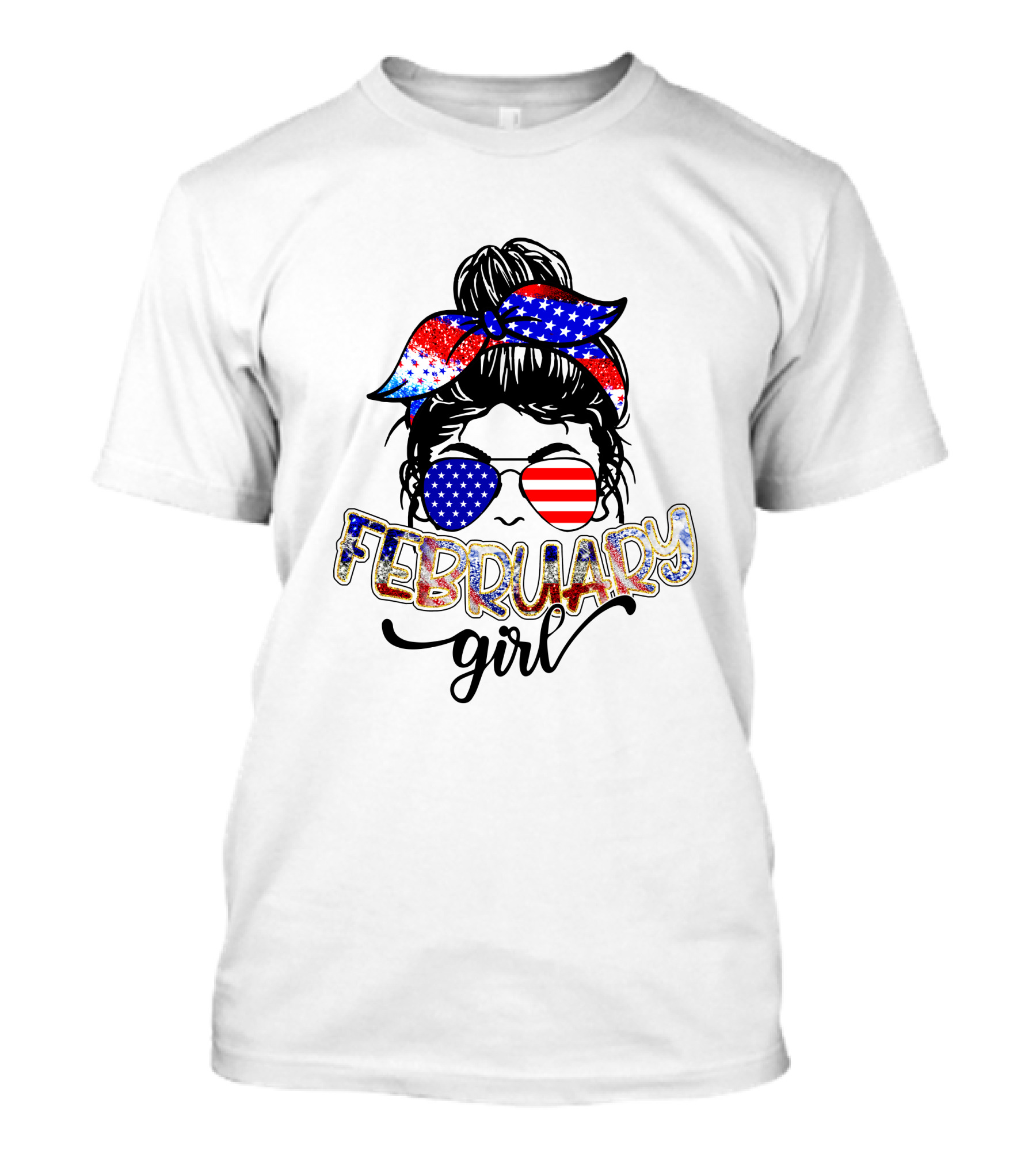 February Girl American Flag Bandana Sunglasses T-Shirt