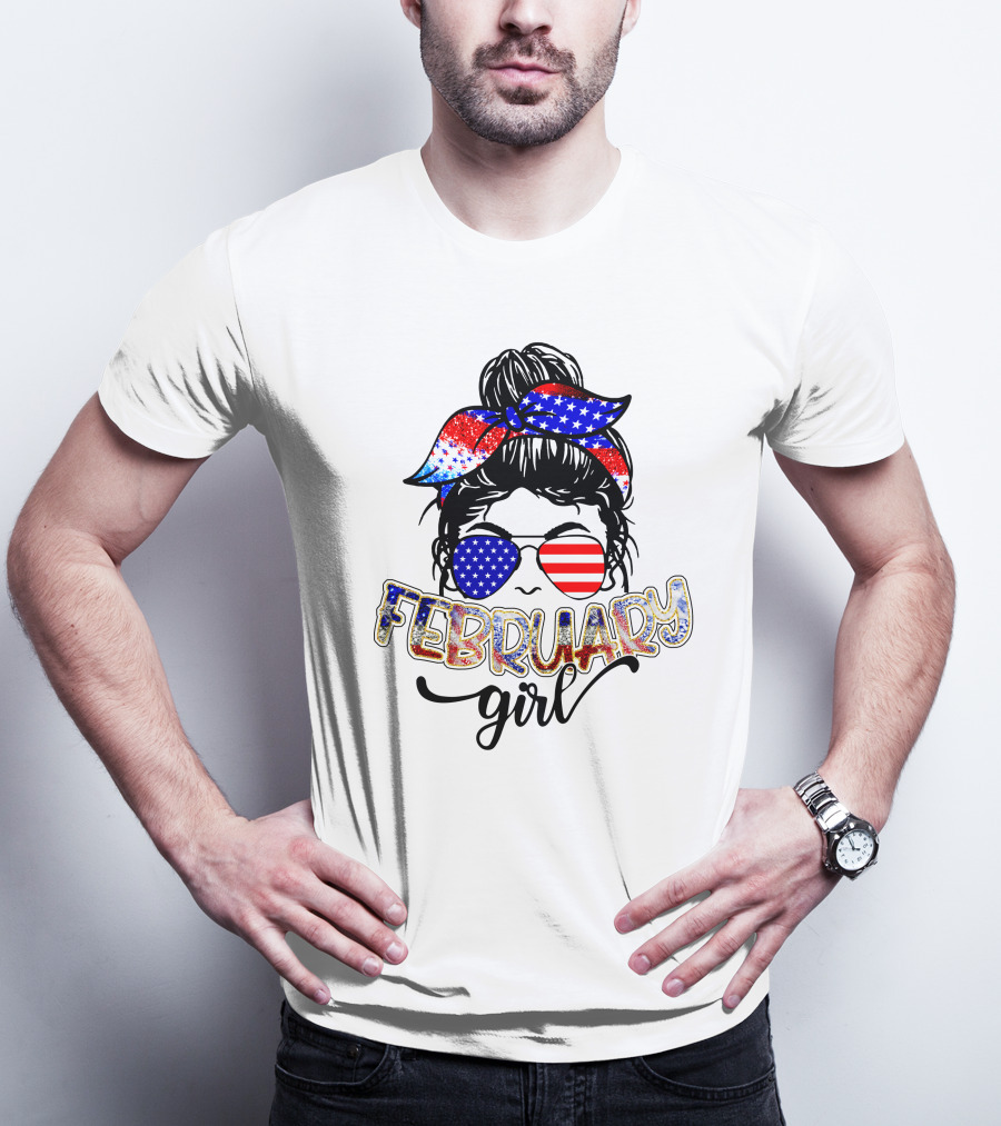 February Girl American Flag Bandana Sunglasses T-Shirt