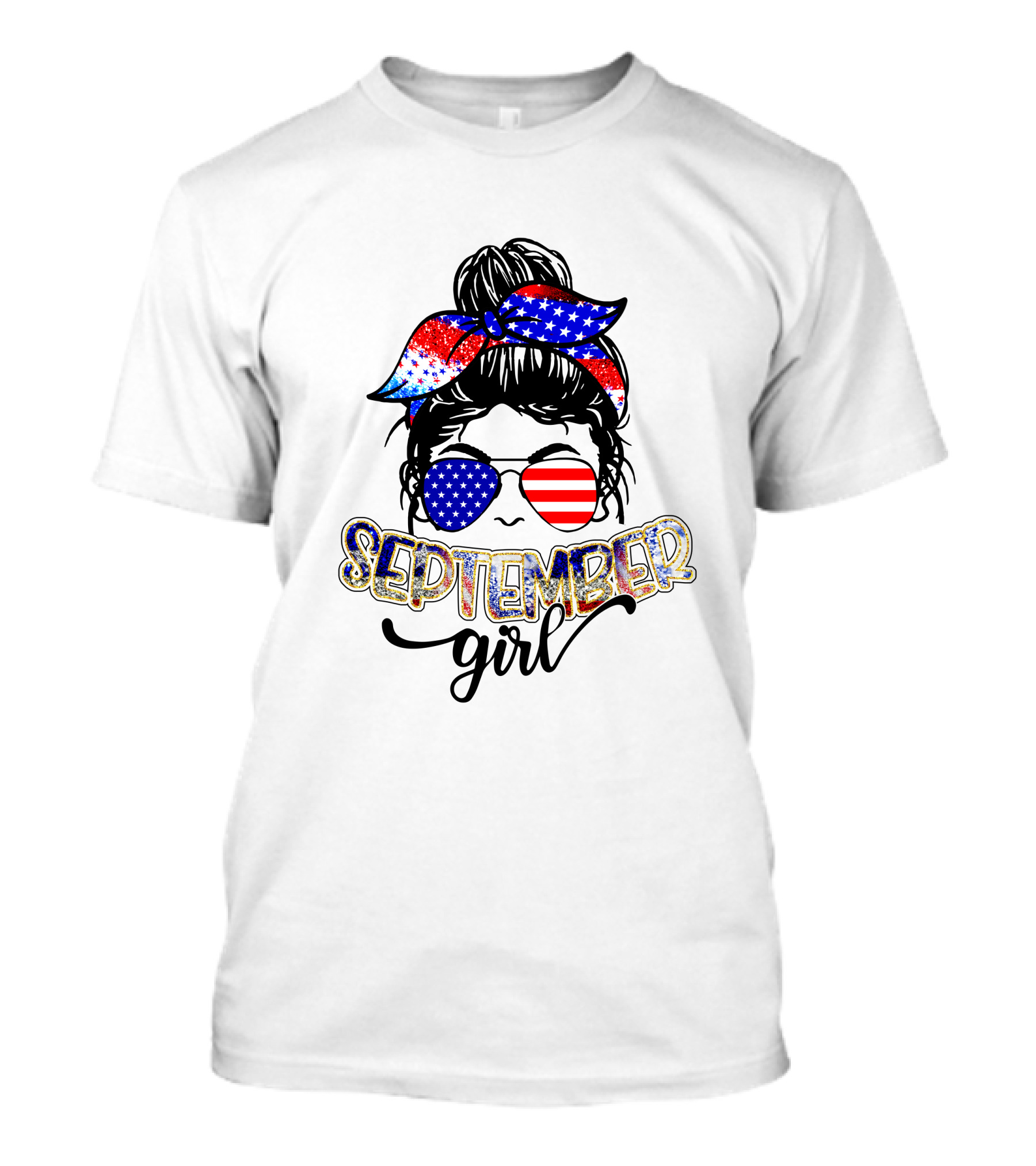September Girl American Flag Bandana And Sunglasses T-Shirt