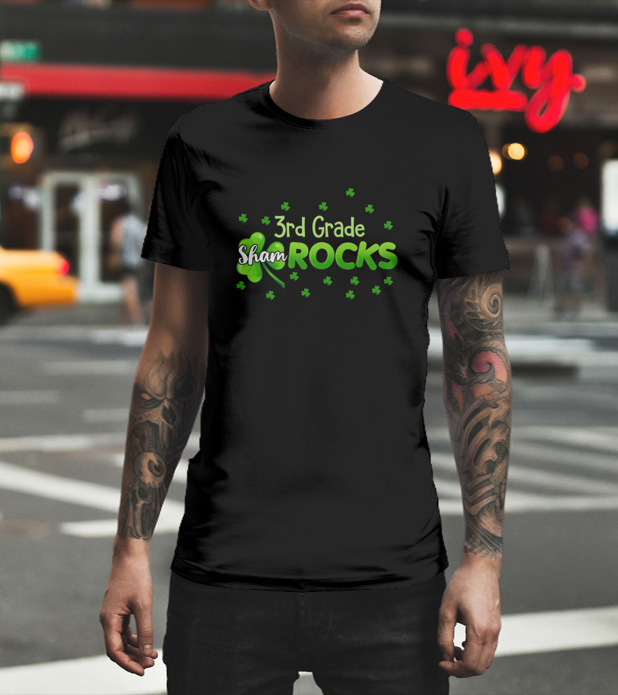 3rd Grade Shamrocks Funny St Patricks Day Green T-Shirt