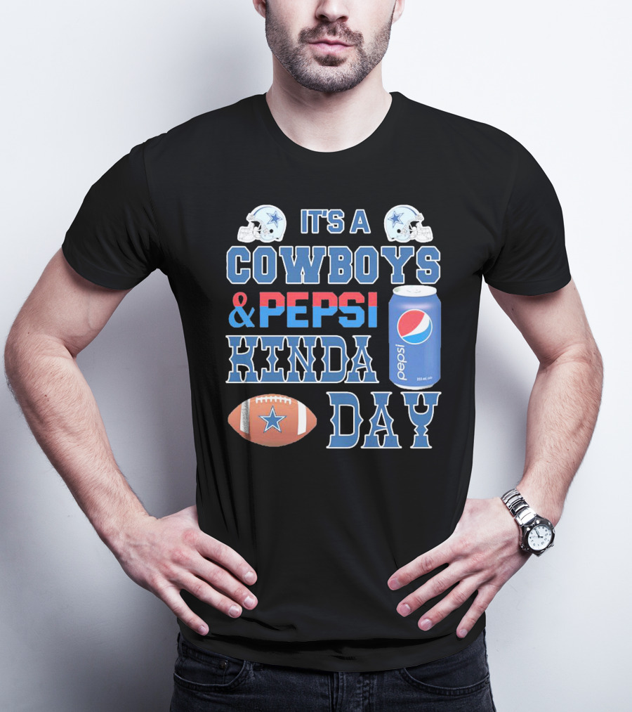 It's A Cowboys And Pepsi Kinda Day Football And Soda Can With Helmets T-Shirt