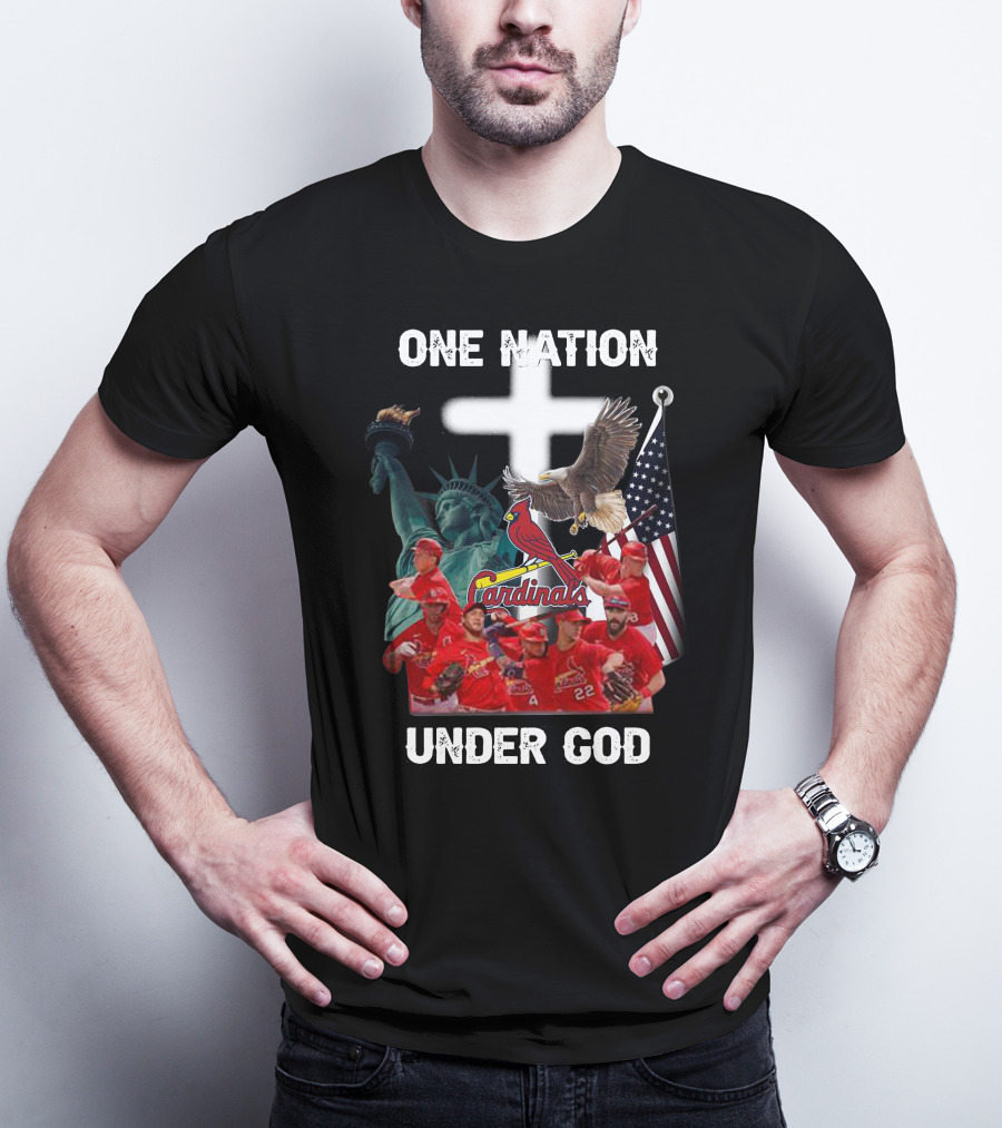 St Louis Cardinals One Nation Under God Liberty Statue Eagle Flag T-Shirt