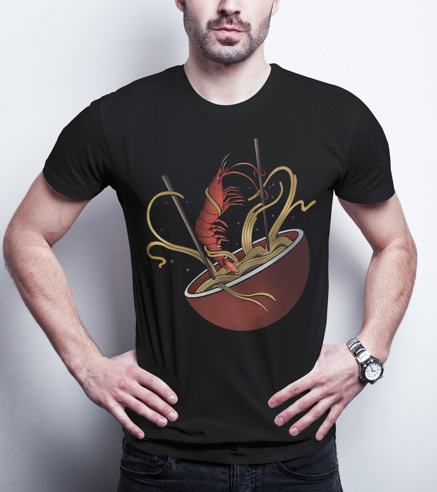 Shrimp Noodles Bowl With Chopsticks In Ramen T-Shirt