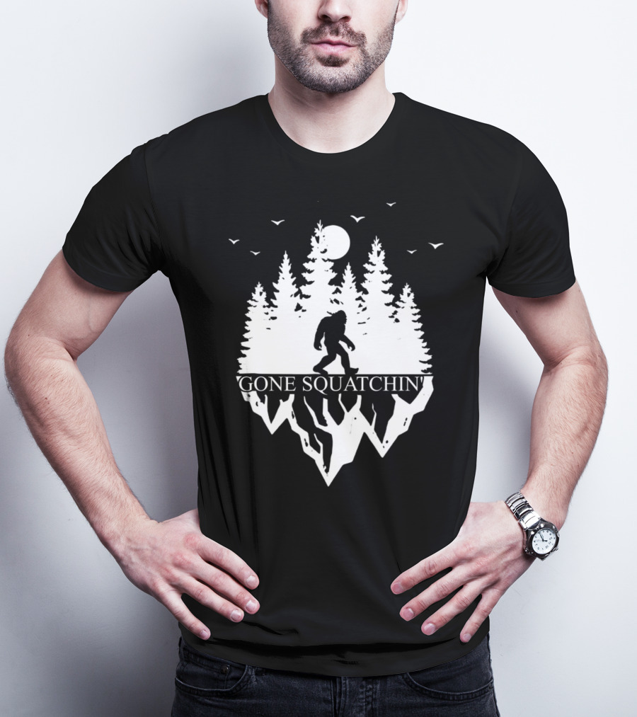 Gone Squatchin' Bigfoot Camping Moonlit Forest Adventure T-Shirt