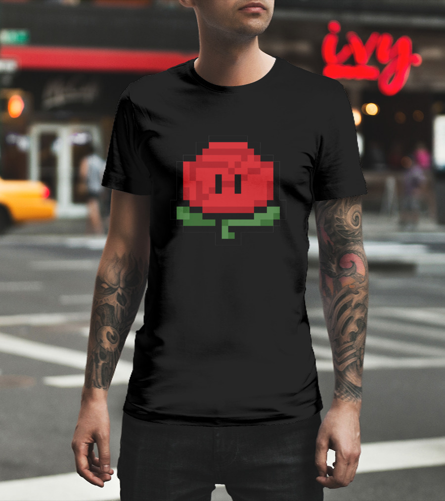 8-Bit Red Rose 1Up Power-Up T-Shirt