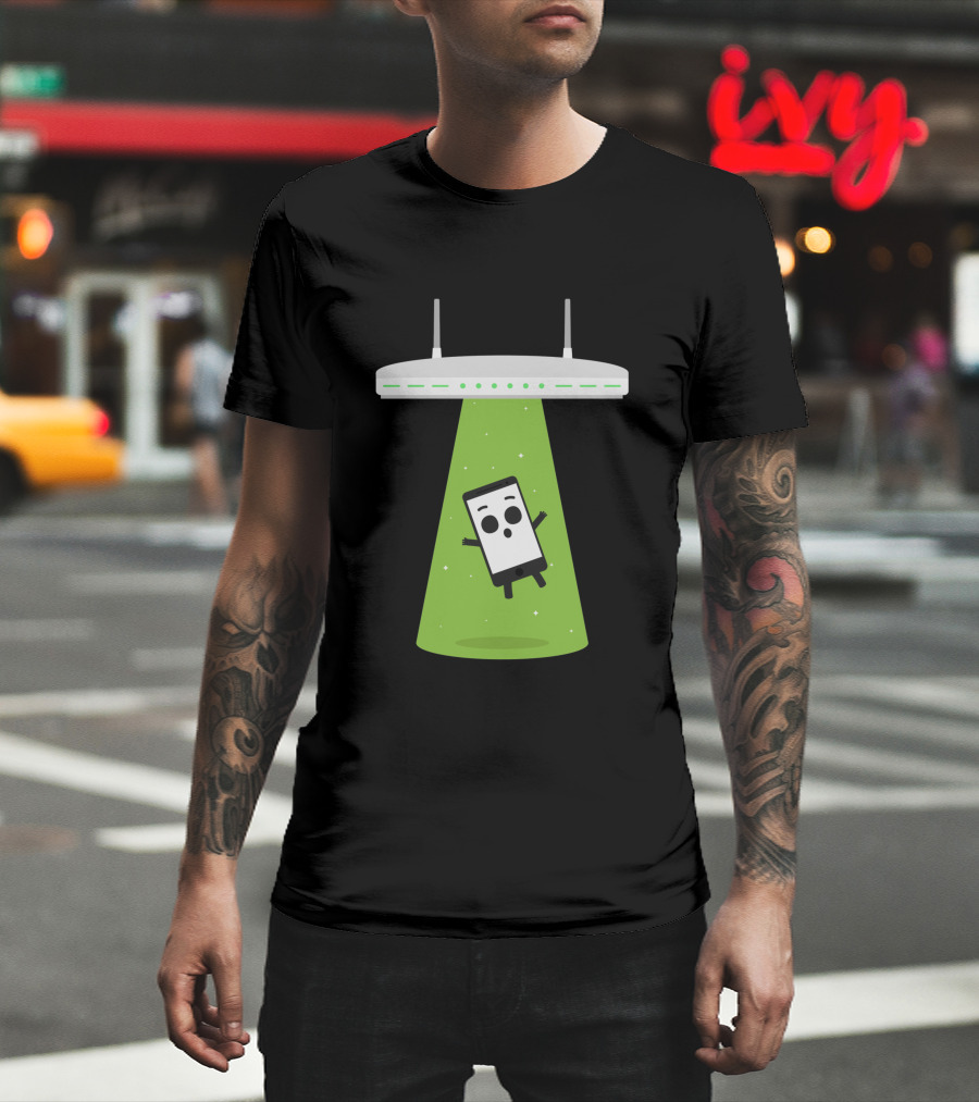 Abduction Wifi Alien Spaceship With Smartphone Character T-Shirt