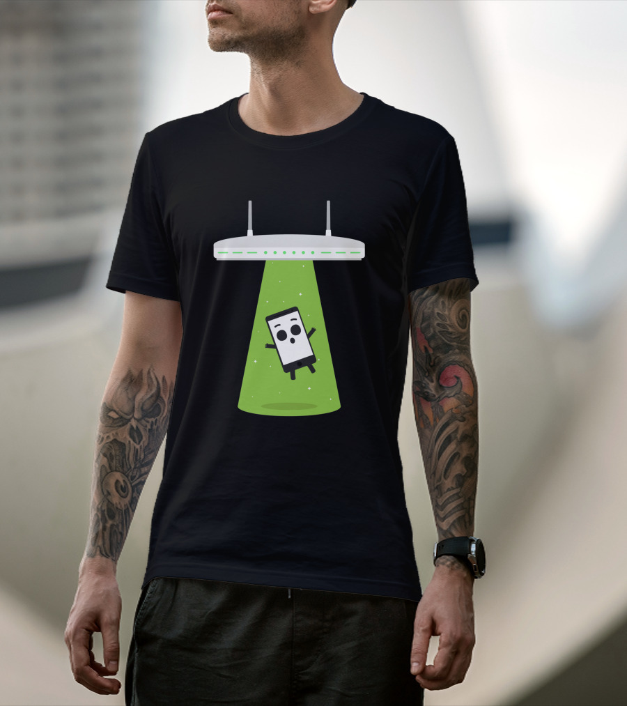 Abduction Wifi Alien Spaceship With Smartphone Character T-Shirt