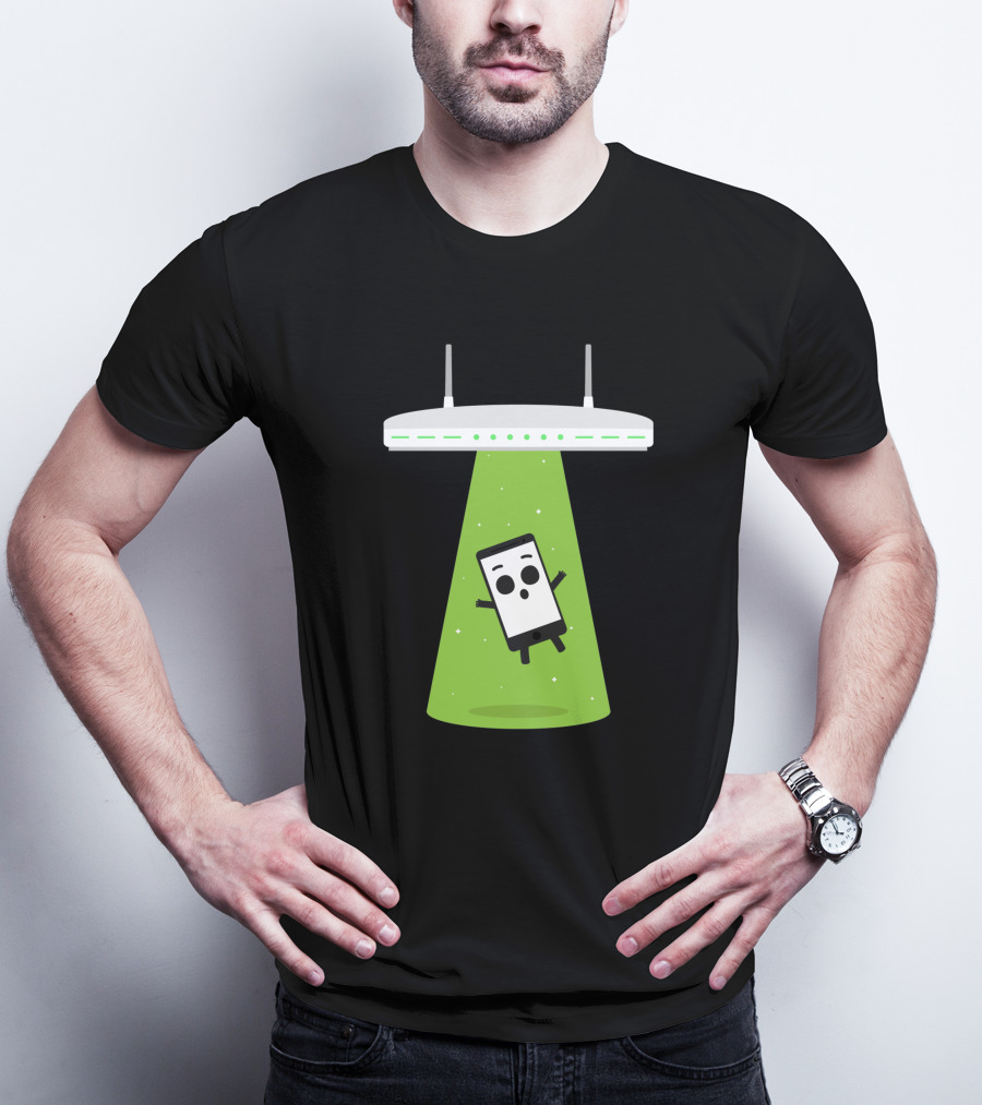 Abduction Wifi Alien Spaceship With Smartphone Character T-Shirt