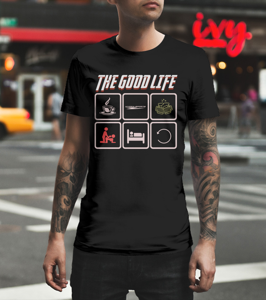 THE GOOD LIFE HYDRA-SPORTS COFFEE BEER CYCLE ICONS T-Shirt