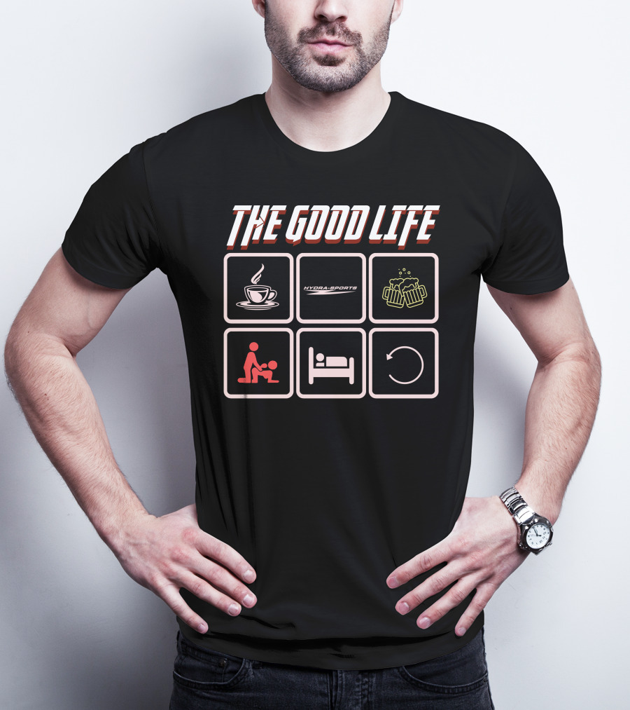 THE GOOD LIFE HYDRA-SPORTS COFFEE BEER CYCLE ICONS T-Shirt
