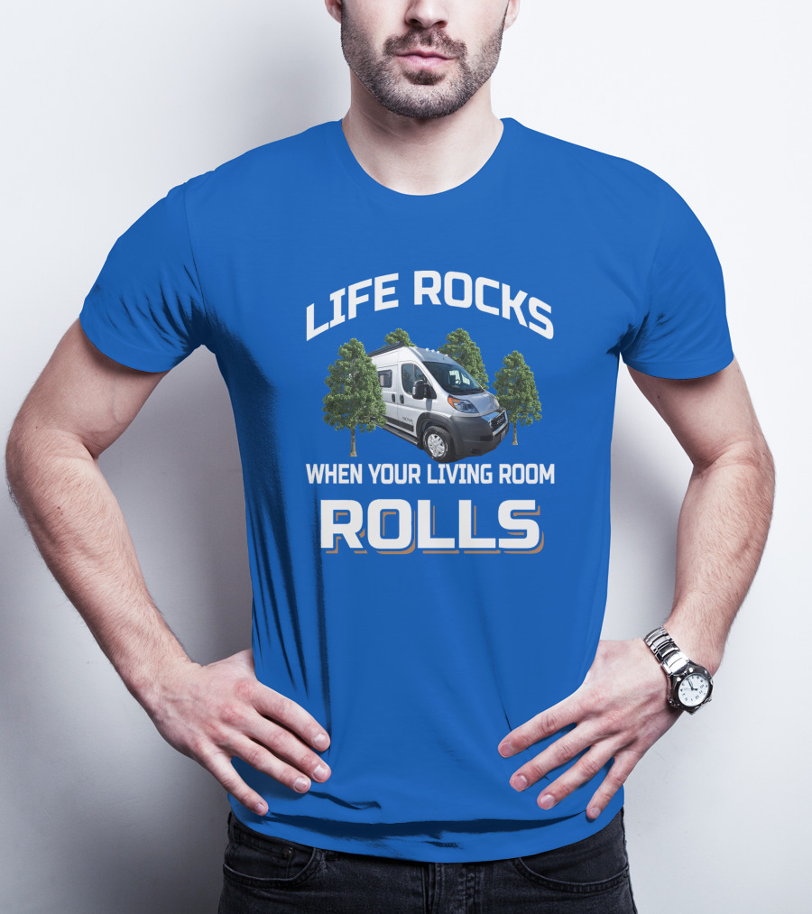LIFE ROCKS WHEN YOUR LIVING ROOM ROLLS Camper Van Trees T-Shirt
