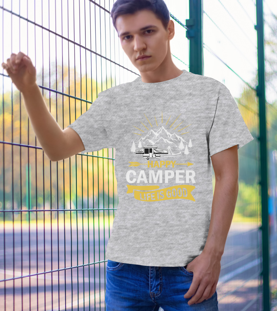 Happy Camper Life Is Good Mountain Pop Up Campers T-Shirt