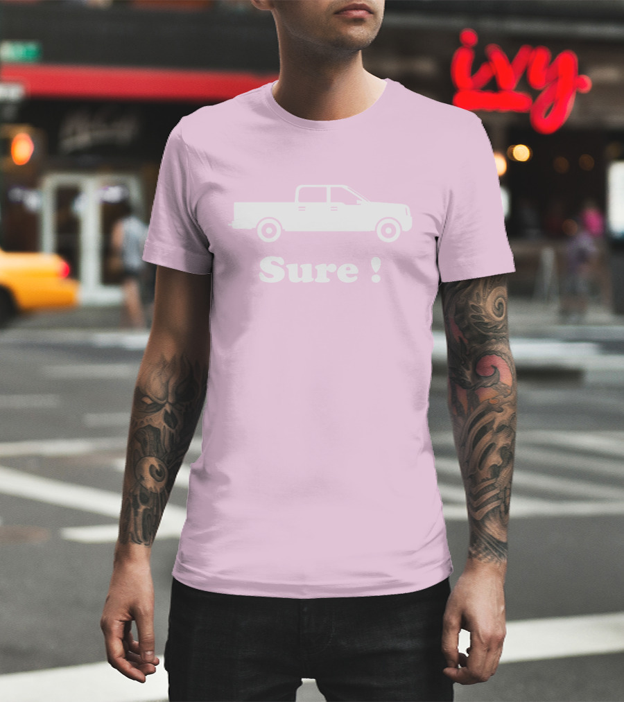 Sure Truck White Silhouette Pink Background T-Shirt