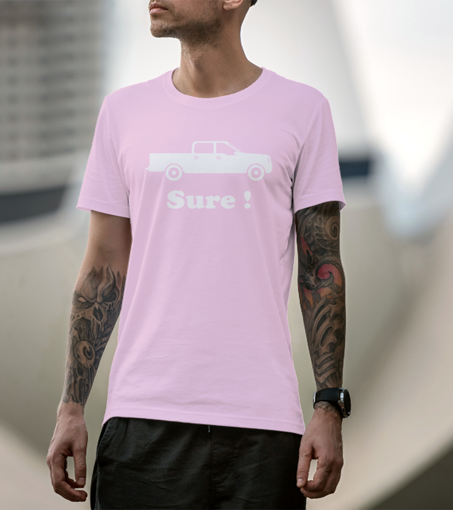 Sure Truck White Silhouette Pink Background T-Shirt