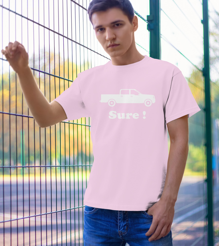 Sure Truck White Silhouette Pink Background T-Shirt