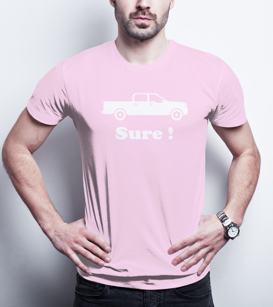 Sure Truck White Silhouette Pink Background T-Shirt