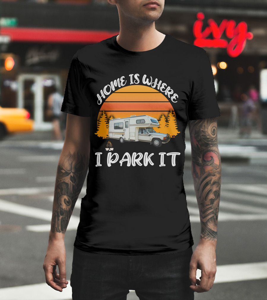 Home Is Where I Park It Toyota Dolphin Camper Sunset Scene T-Shirt