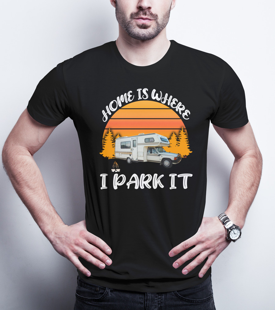 Home Is Where I Park It Toyota Dolphin Camper Sunset Scene T-Shirt