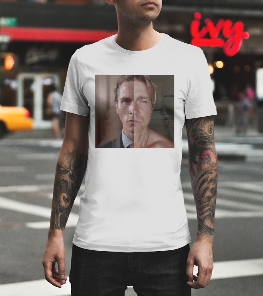 Jeremy Fragrance Compared With Young Christian Bale Face Split Room Background T-Shirt