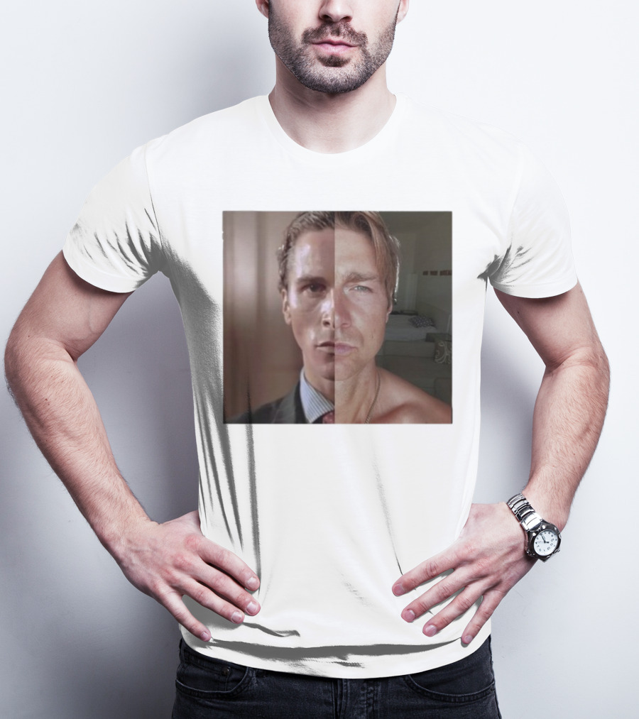 Jeremy Fragrance Compared With Young Christian Bale Face Split Room Background T-Shirt